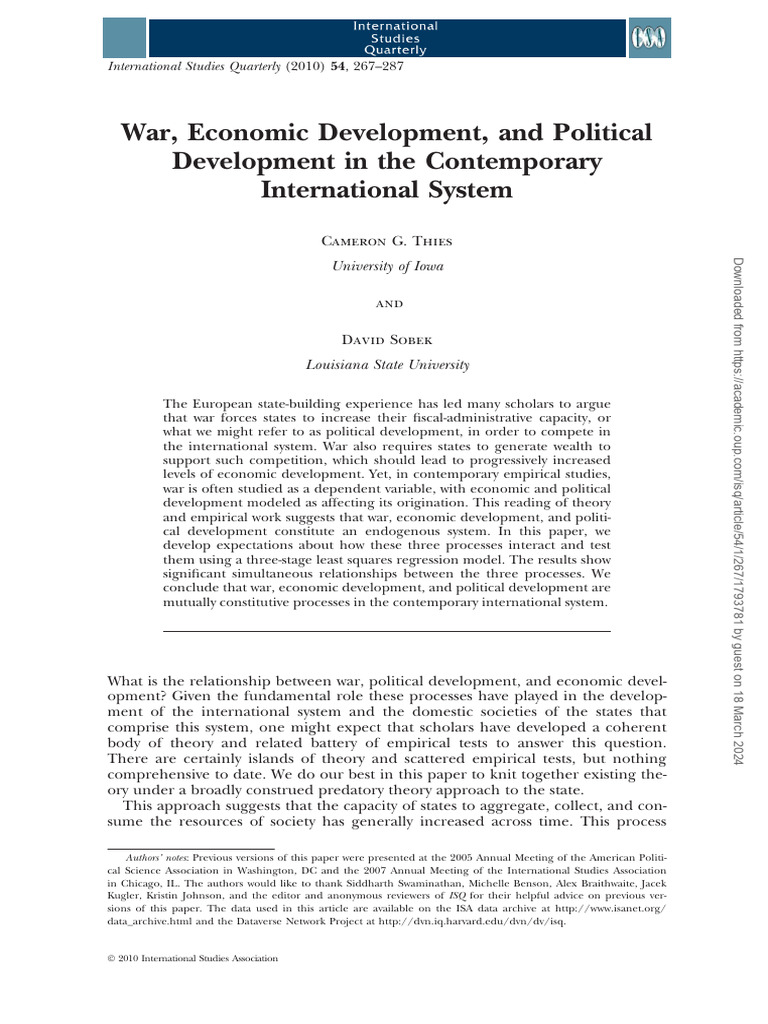 War, Economic Development, and Political Development | PDF | Ordinary ...