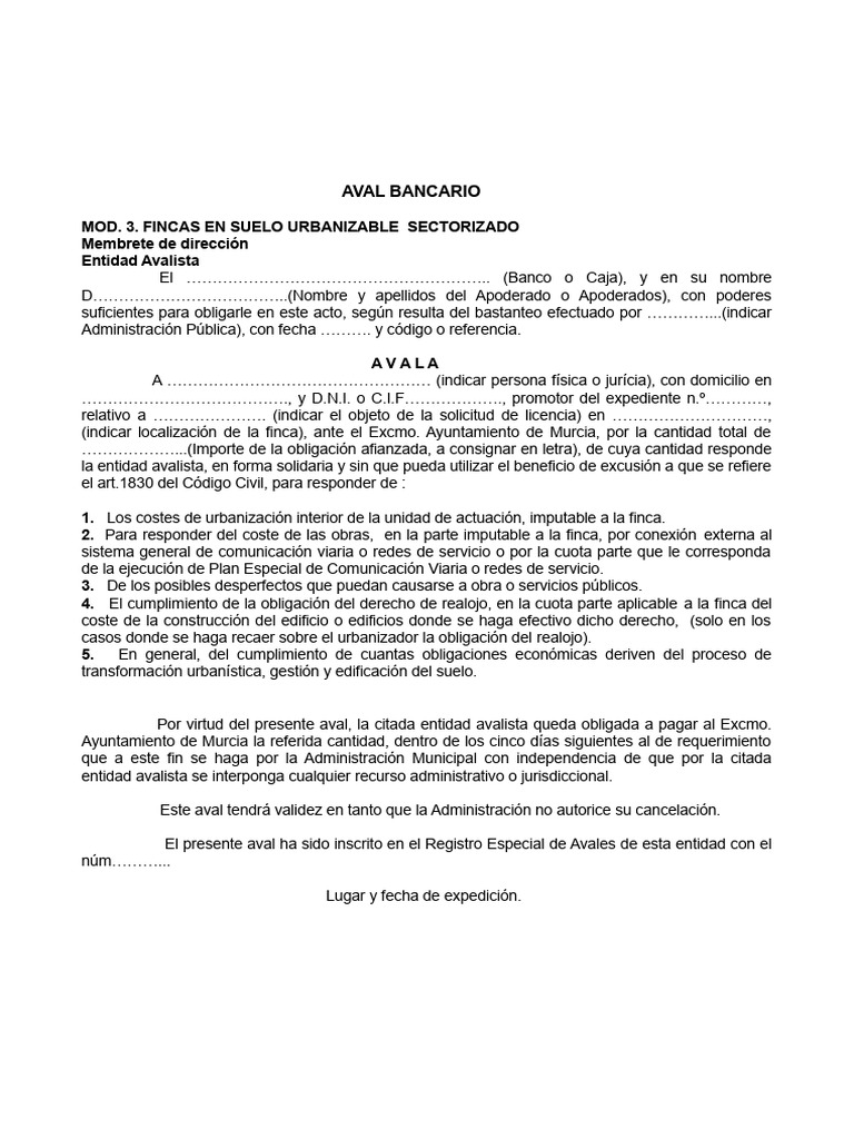 Aval Bancario para Fincas Urbanizables | PDF | Derecho