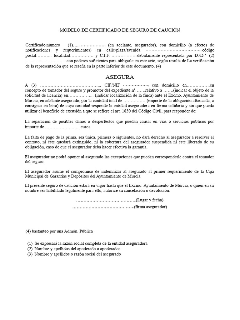 Certificado de Seguro de Caución | PDF
