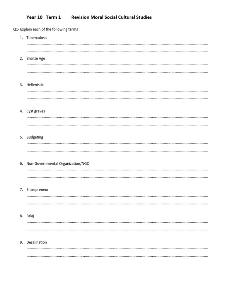EOT Y10 Revision Term 1 Moral Social Cultural Studies | PDF