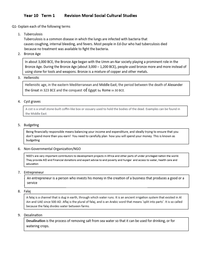 EOT Y10 Revision Term 1 Answers | PDF | Gulf Cooperation Council | Desalination