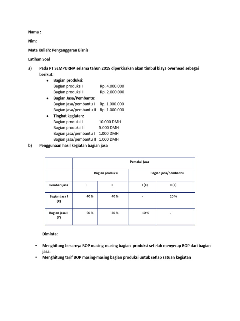 Latihan Soal Penganggaran Bisnis | PDF