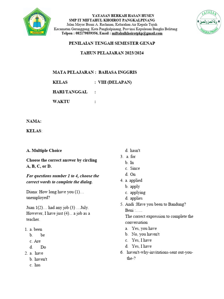 Soal Uts Kelas 9 Bahasa Inggris | PDF | Adverb | Semantics