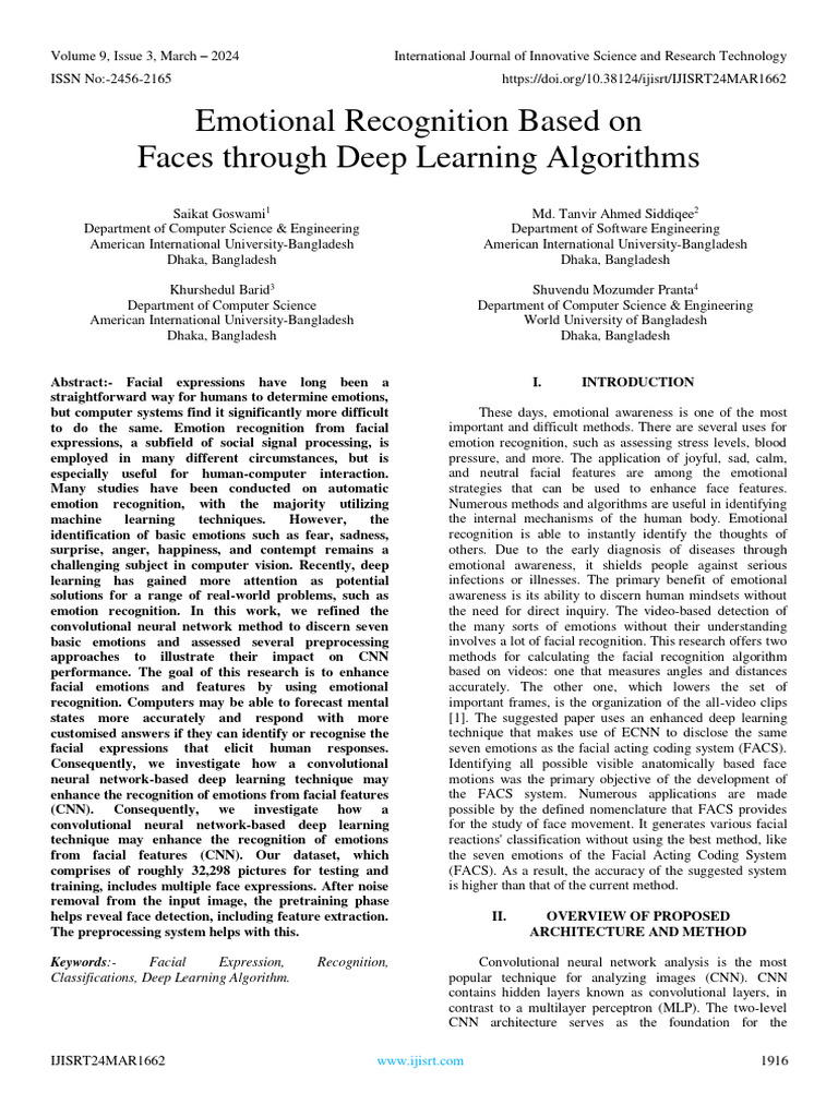 Emotional Recognition Based On Faces Through Deep Learning Algorithms | PDF | Deep Learning ...