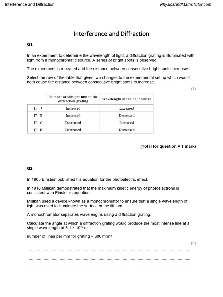 Interference and Diffraction | PDF | Diffraction | Light