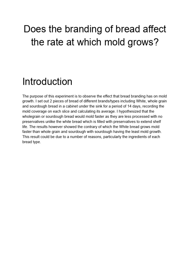 Bread Type and Mold Growth Rate | PDF | Breads | Mold