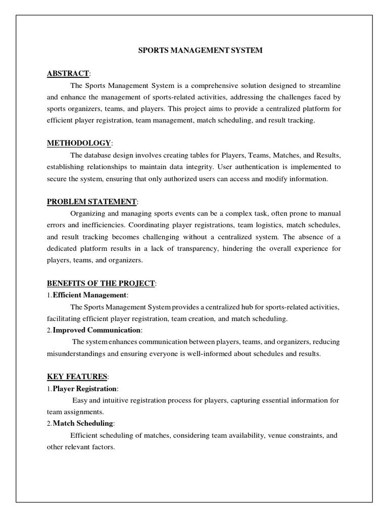 Sports Management System - Final | PDF | Information | System