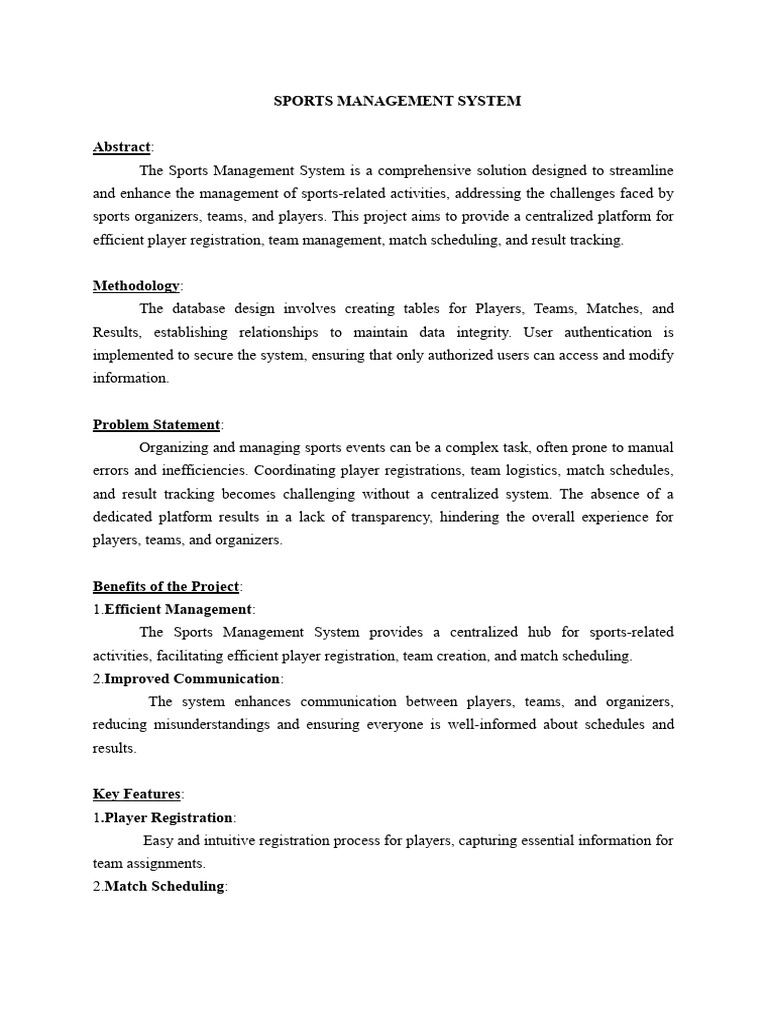 Sports Management System | PDF