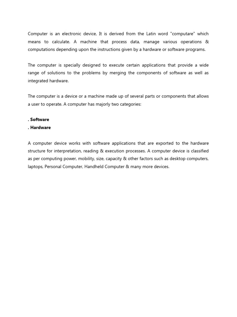 Computer Is An Electronic Device | PDF | Computer Hardware | Input/Output