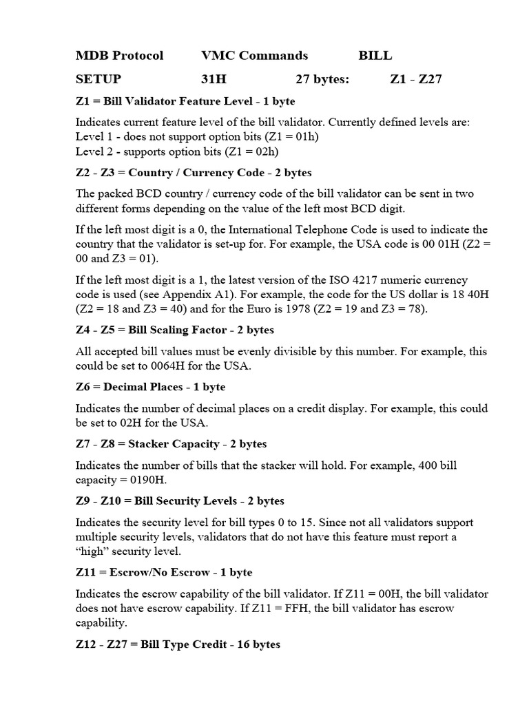 MDB Protocol VMC CommandsBILL | PDF | Binary Coded Decimal | Byte