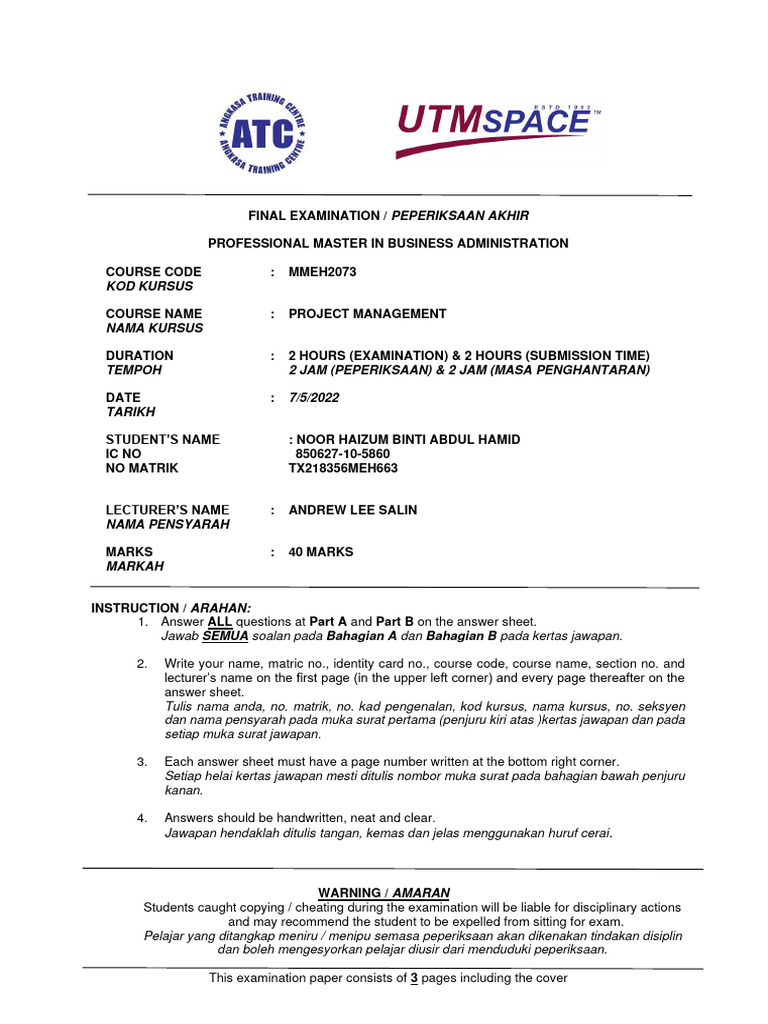 Project Management Final Exam PDF | PDF | Project Management | Leadership