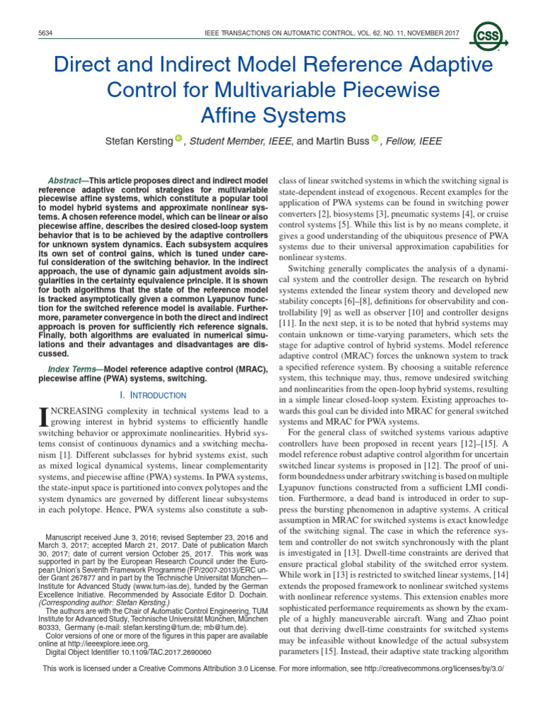 Kersting Et Buss - 2017 - Direct and Indirect Model Reference Adaptive Contr | PDF | Control ...