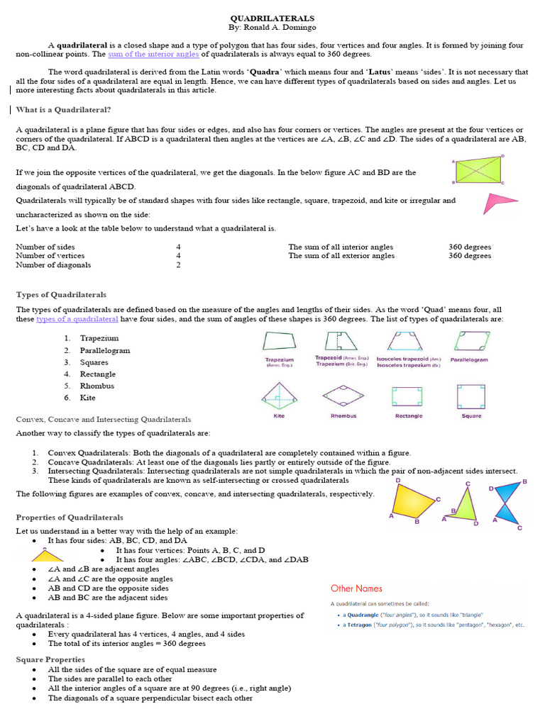Quadrilaterals | PDF | Rectangle | Area
