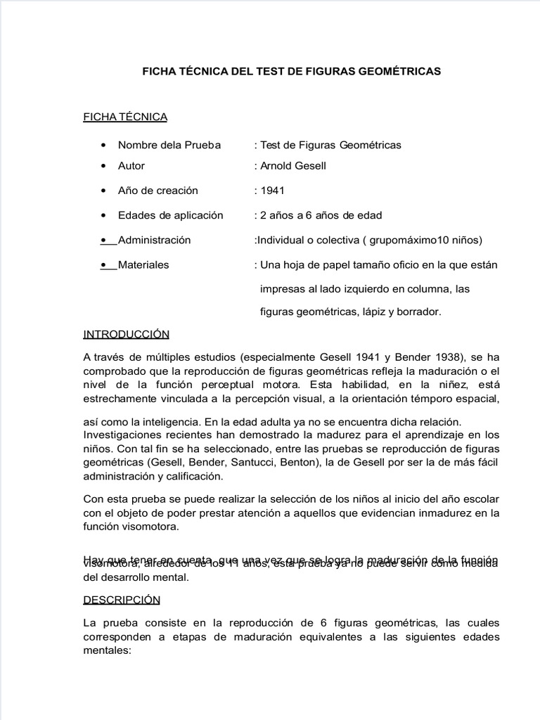 Manual de Correccion Test de Figuras Geométricas de Gesell | Descargar ...