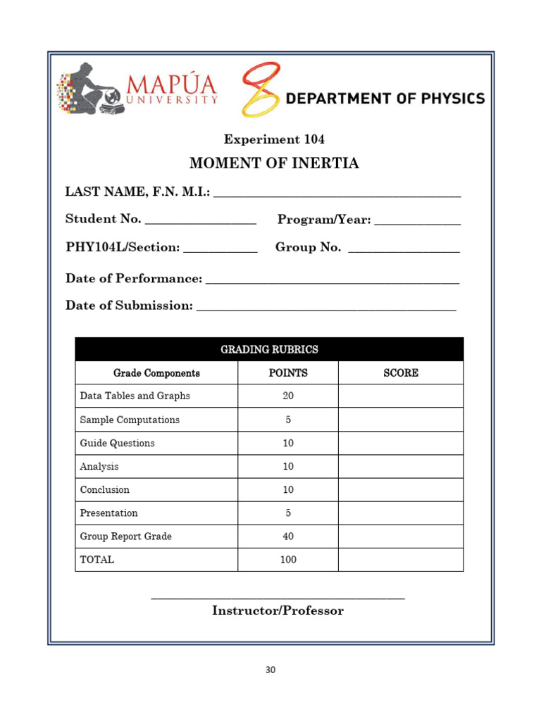04 PHY104L E104 Moment-Of-Inertia | PDF | Torque | Rotation Around A Fixed Axis