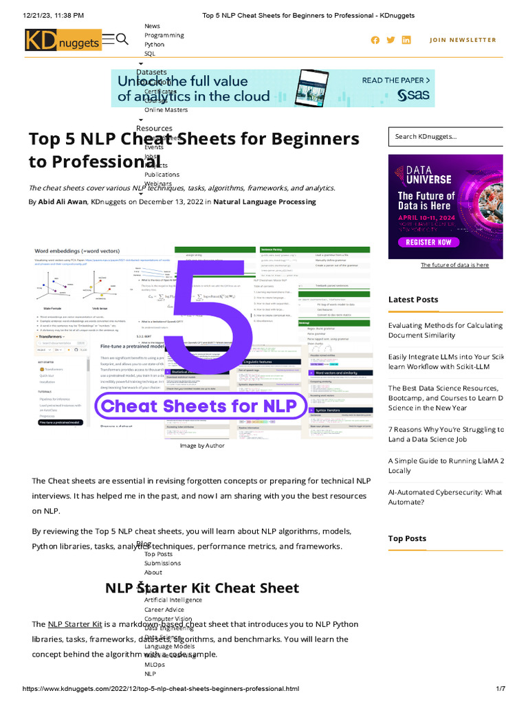 5 NLP Cheat Sheets - Beginners - Professional | PDF | Artificial Intelligence | Intelligence (AI ...