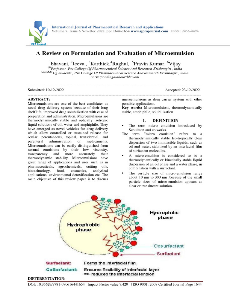 Microemulsion Drug Delivery Review | PDF | Emulsion | Physical Chemistry