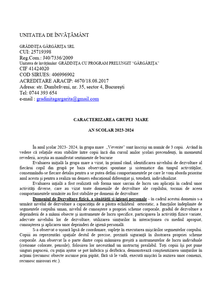 Caracterizare Grupa Mare | PDF