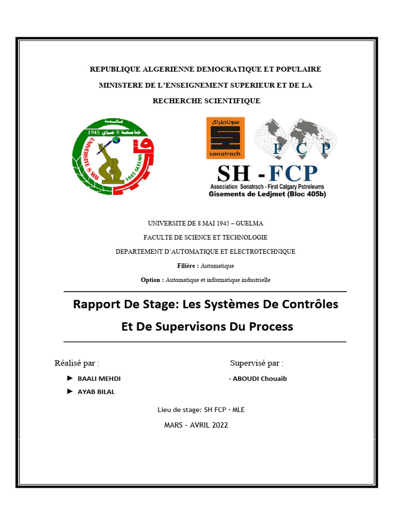 Rapport de Stage chez Sonatrach MLE | PDF | Automate programmable ...