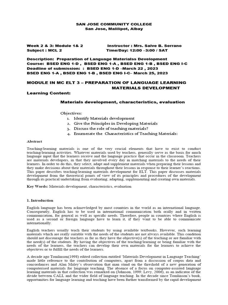 MC ELT 3 WEEK 2 Activity | PDF | Learning | Teachers