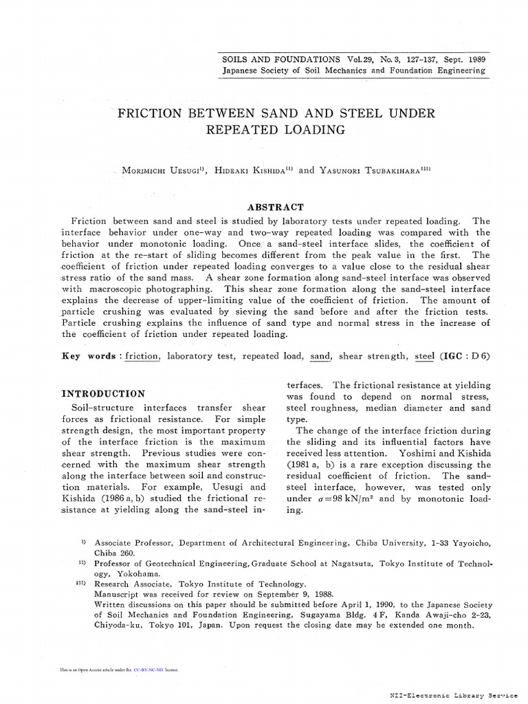 Friction Between Sand and Steel Under Repeated Loading | PDF | Friction ...