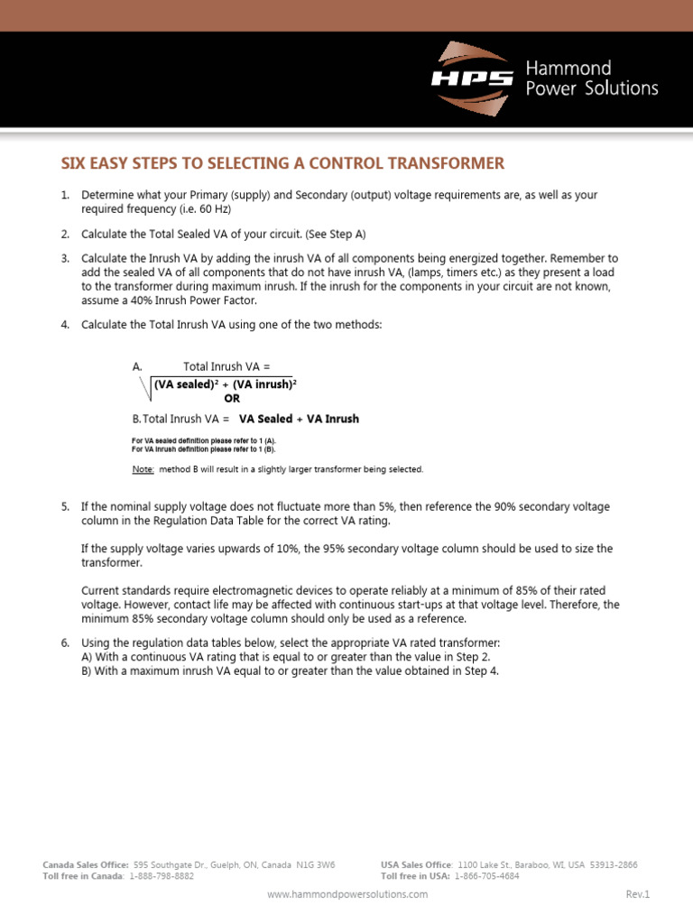 HPS - 6 Easy Steps For Selecting Transformers Control | PDF | Transformer | Electrical Equipment