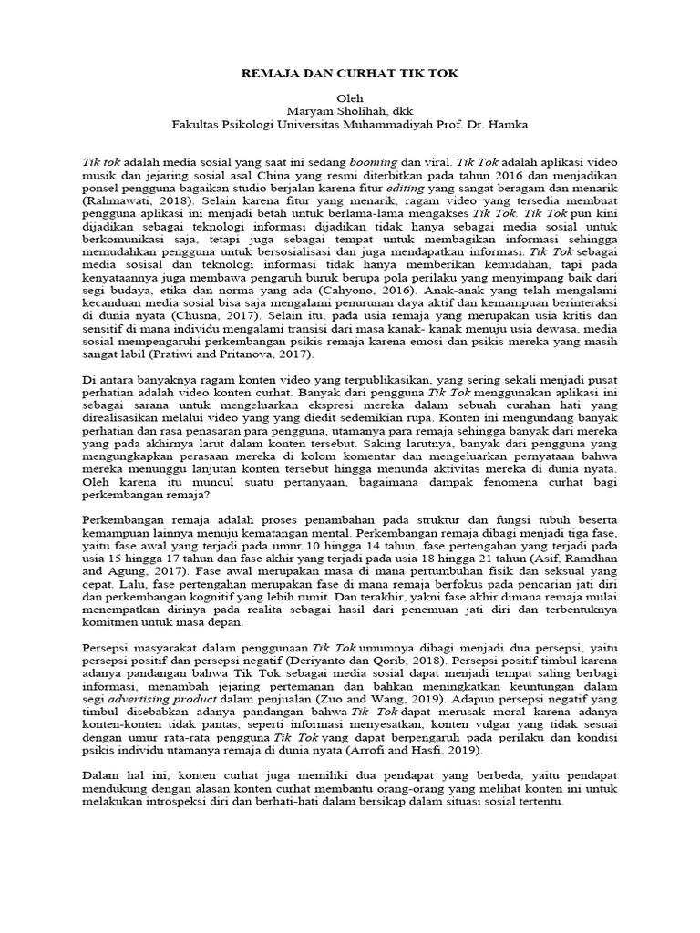 Remaja Dan Curhat Tik Tok | PDF