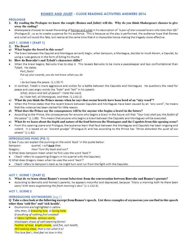 Romeo Juliet Question Answers 2016 2g5zakv | PDF | Characters In Romeo ...
