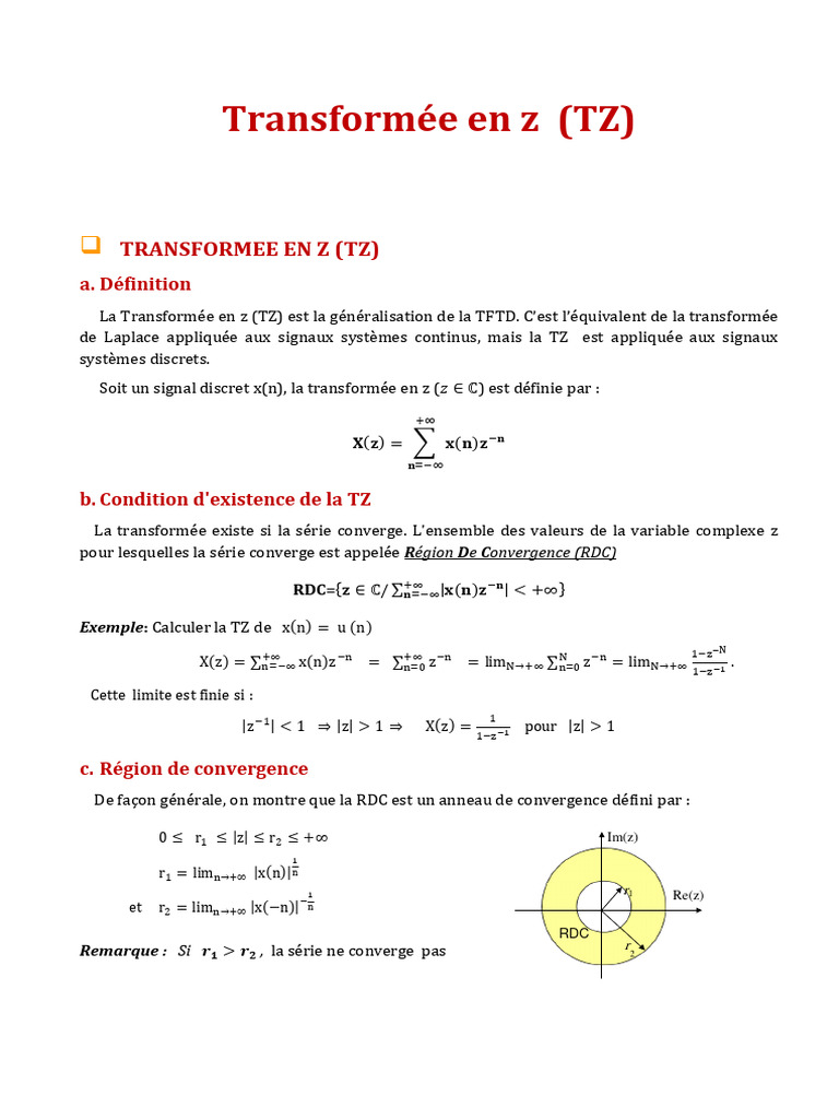 Cours Transformée en Z | PDF | Mathématiques appliqués | Analyse mathématique