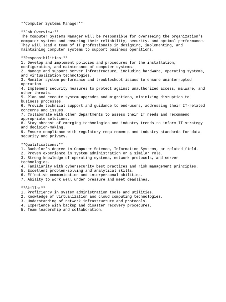 Computer Systems Manager QCS | PDF