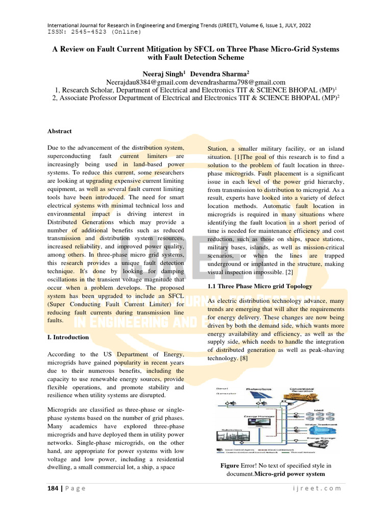 A Review On Fault Current Mitigation By Sfcl On Three Phase Micro Grid Systems With Fault