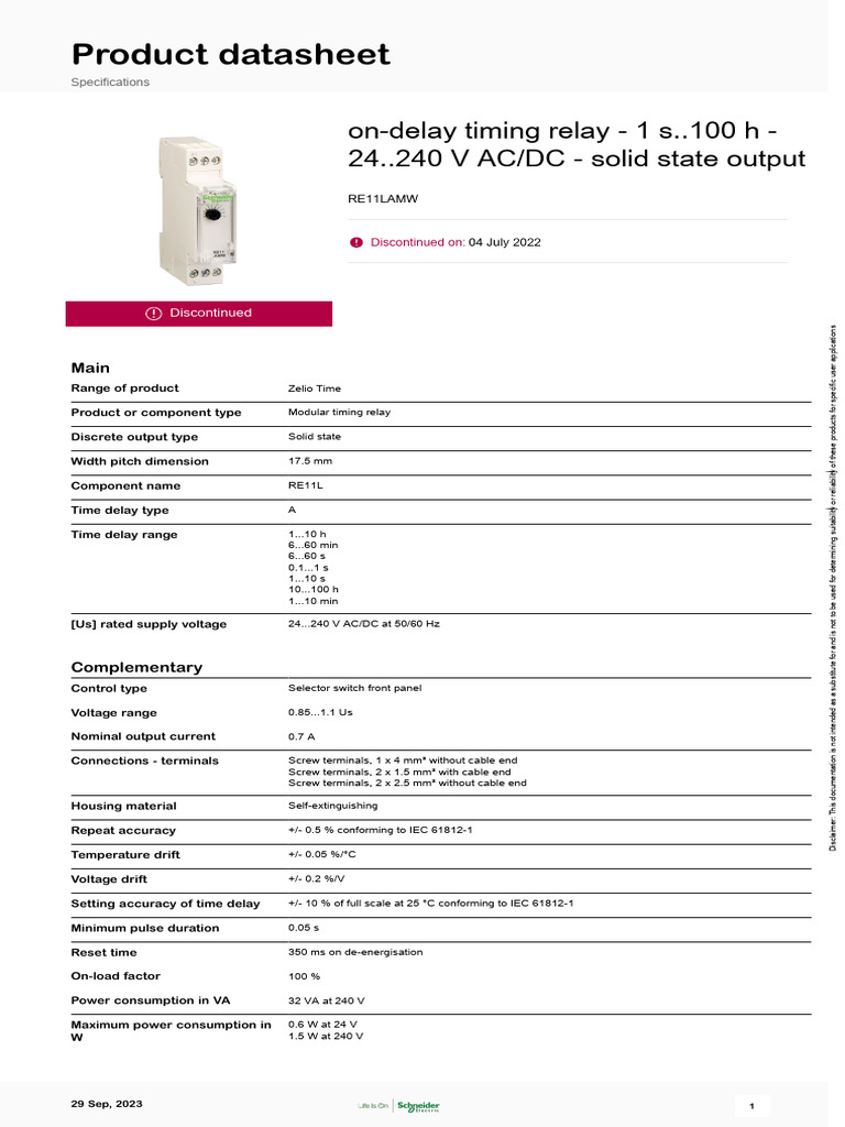 Discontinued Timing Relay Specs | PDF | Relay | Electronic Engineering