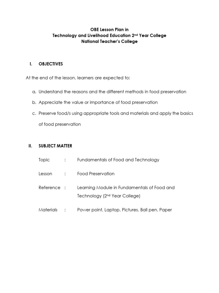 Lesson Plan in TLE | PDF | Food Preservation | Fruit Preserves