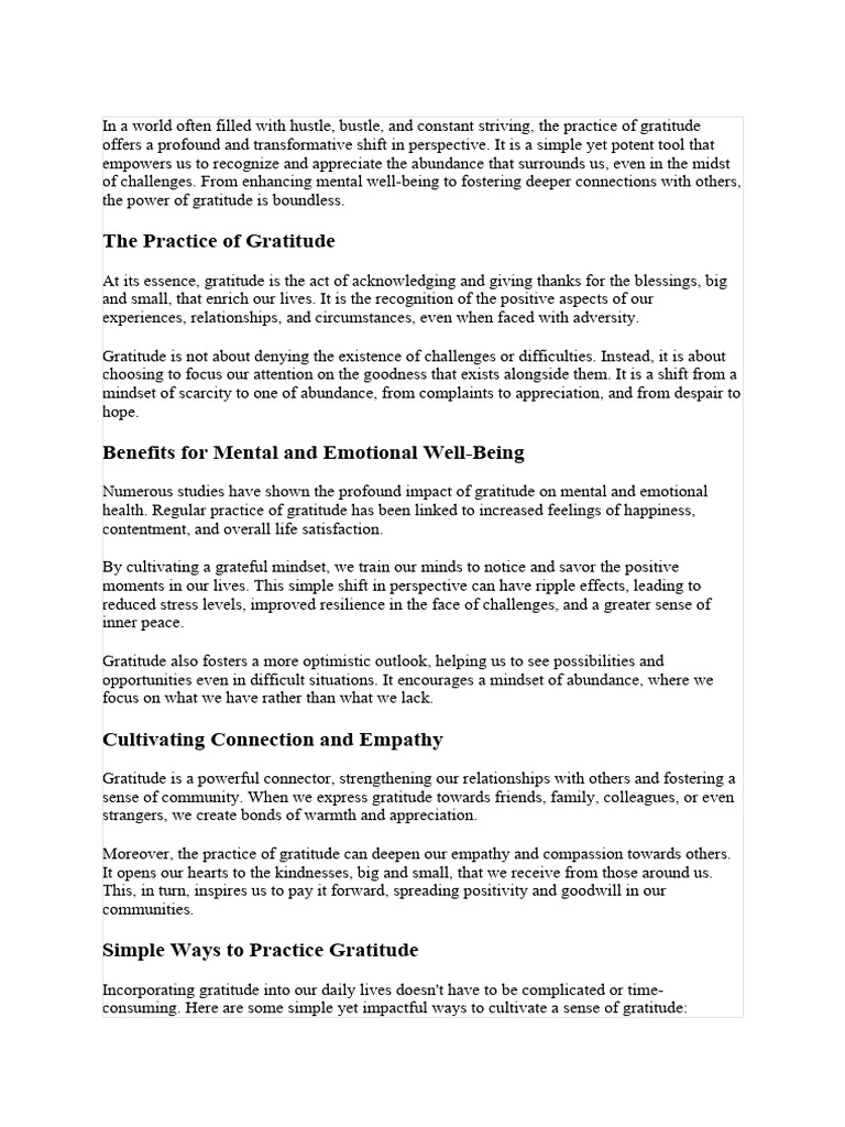 Power of Gratitude | PDF | Gratitude | Personal Development