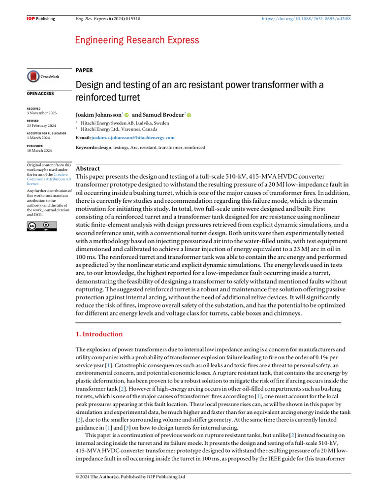 Design and Testing of An Arc Resistant Power Trans | PDF | Transformer ...