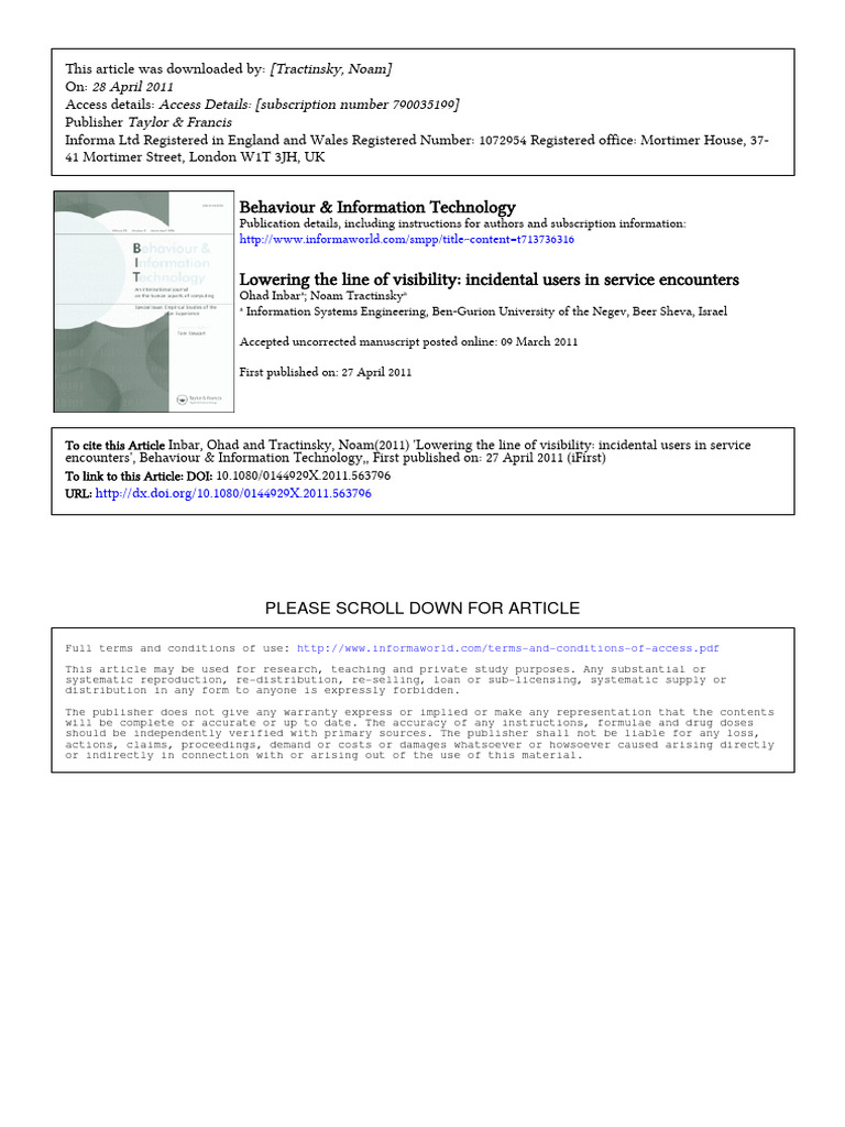 Inbar and Tractinsky BIT 2011 Lowering the Line of Visibility | PDF ...