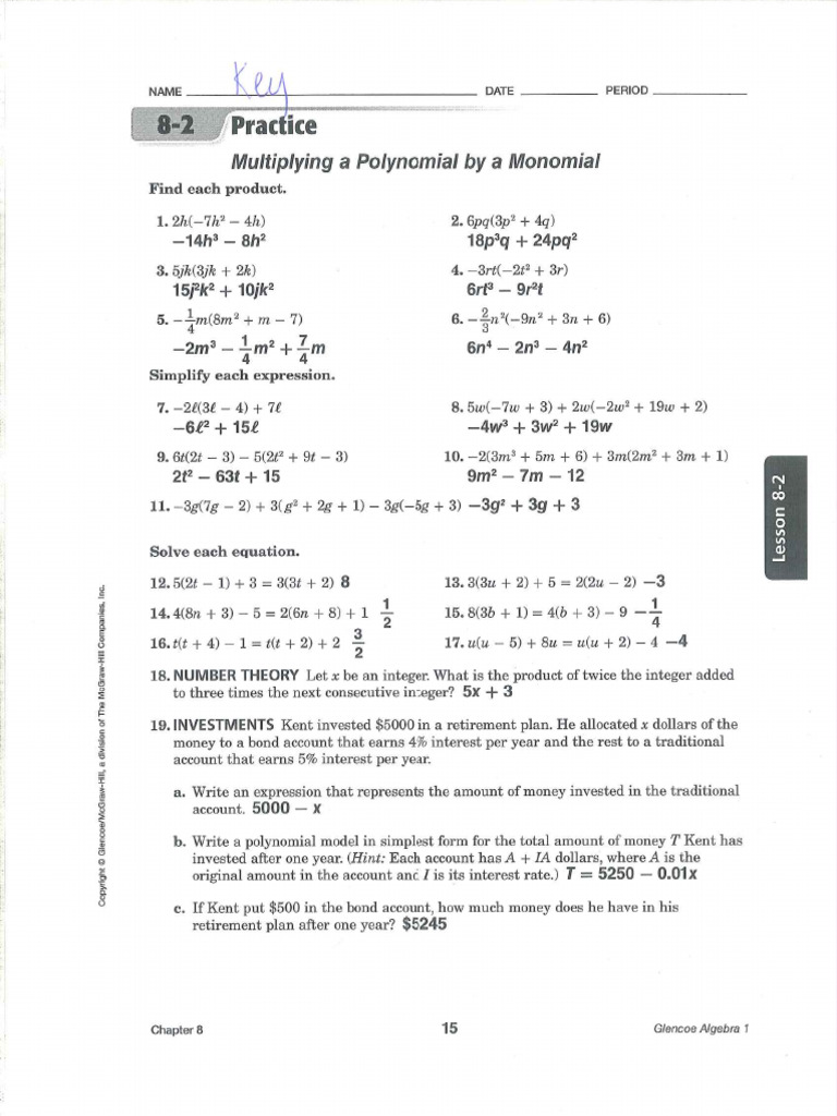 8-2 8-3 Practice Key | PDF