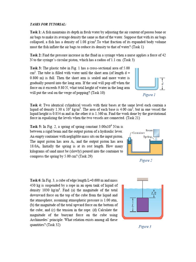 Tasks For Tutorial | PDF | Buoyancy | Pressure