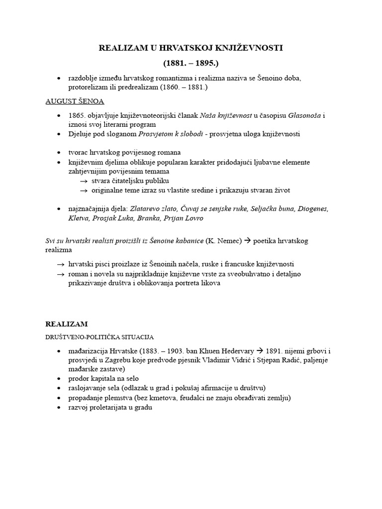 Realizam U Hrvatskoj Književnosti | PDF