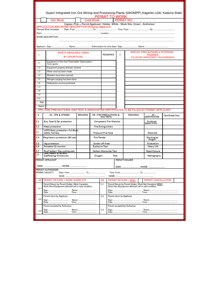 Permit To Work Certificate | PDF | Fires | Safety