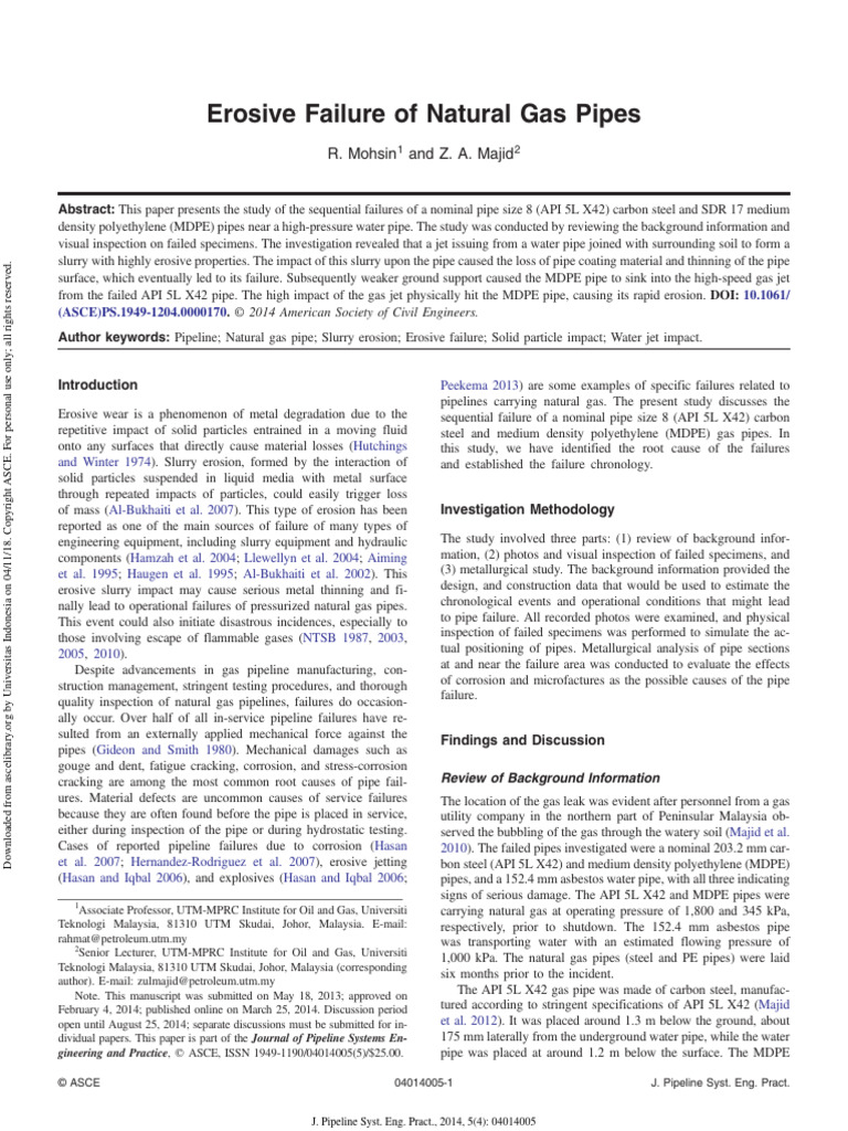 Erosive Failure of Natural Gas Pipes | PDF