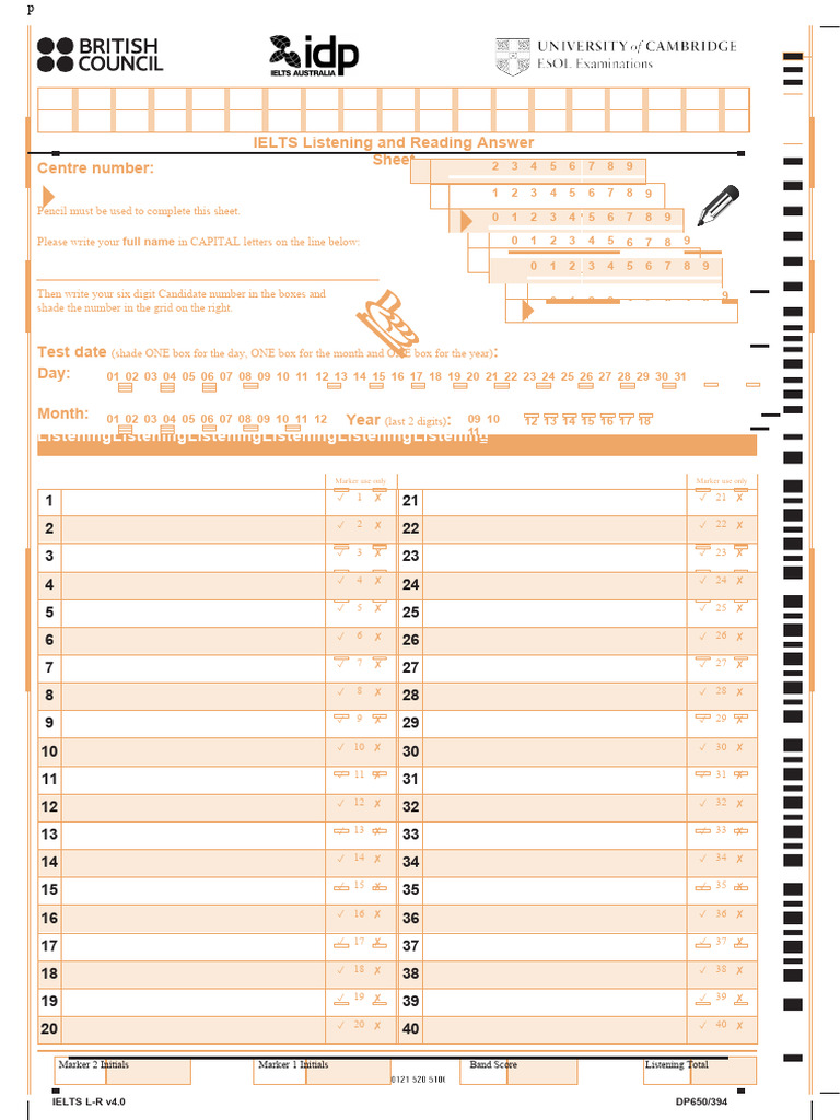IELTS Listening Answer Sheet | PDF | International English Language ...