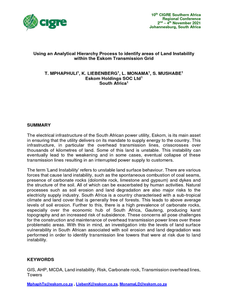 07 94 Process To Identify Areas of Land Instability Within The Eskom ...