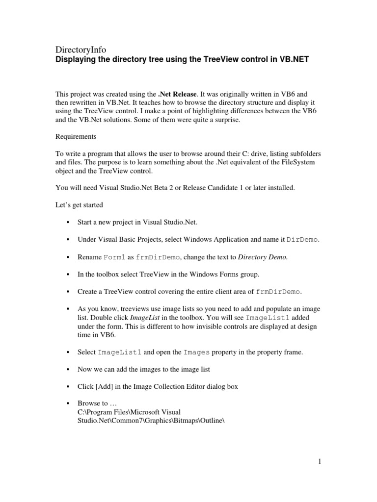 Displaying The Directory Tree Using The Treeview Control In Vbnet Pdf Software Engineering