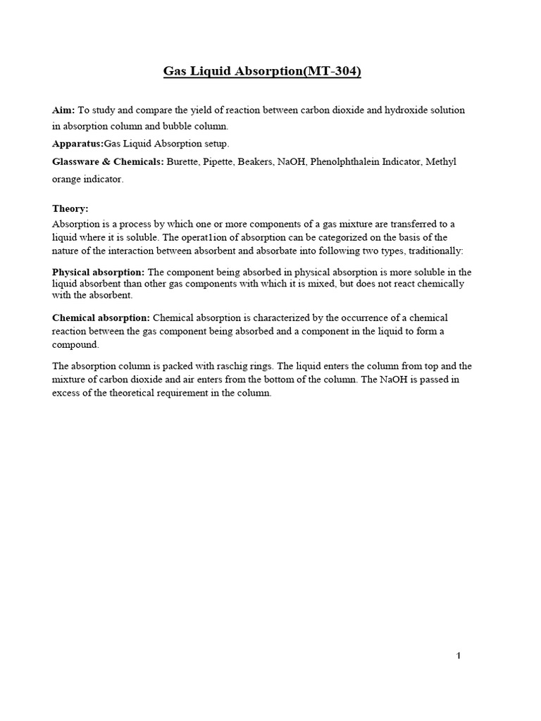 MT304 - Gas Liquid Absorption Manual | PDF | Absorption (Chemistry ...