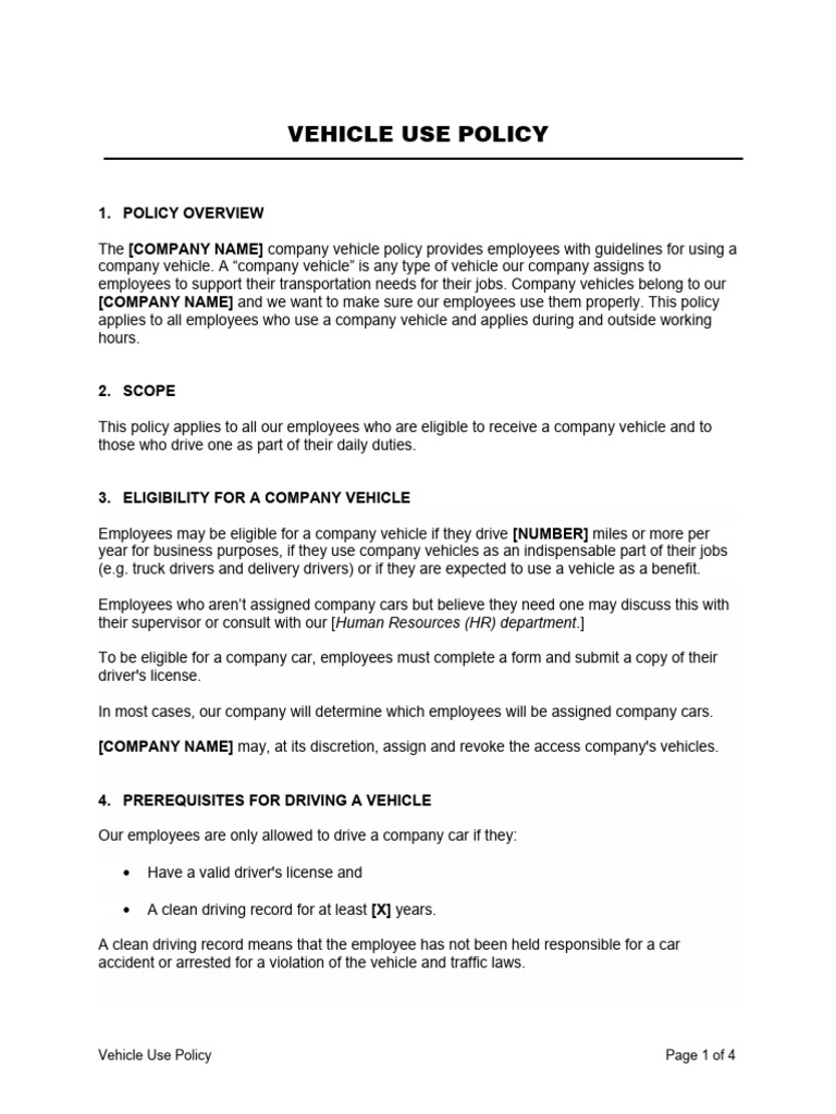 Company Vehicle Use Guidelines | PDF | Driving | Employment