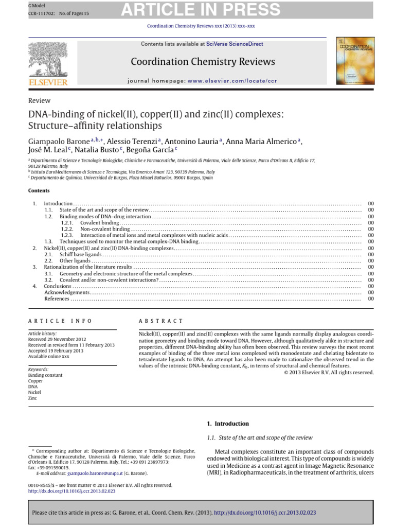 DNA-binding of Nickel (II), Copper (II) and Zinc (II) Complexes: Structure-Affinity ...