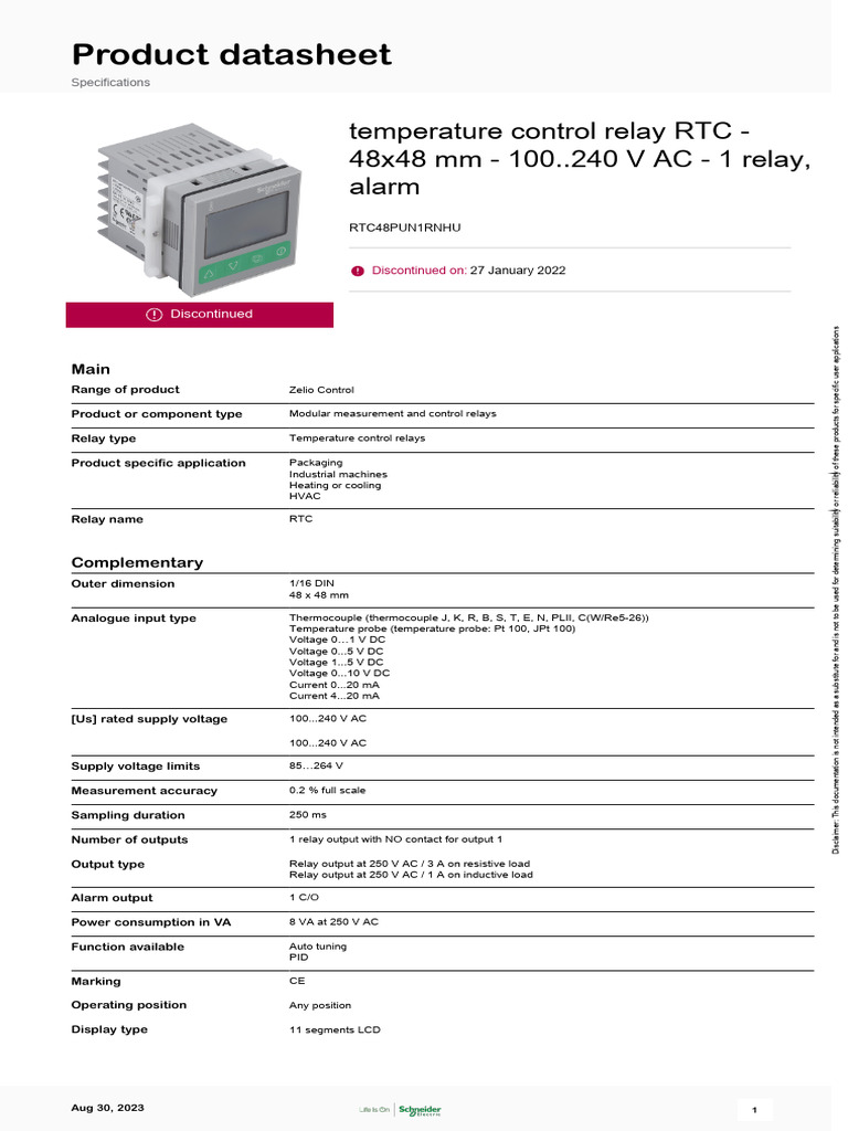 Zelio Control - RTC48PUN1RNHU | PDF | Relay | Thermocouple