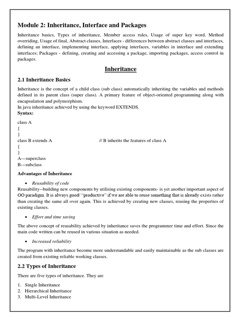 OOPJ-Module 2 Material | PDF | Inheritance (Object Oriented Programming) | Method (Computer ...