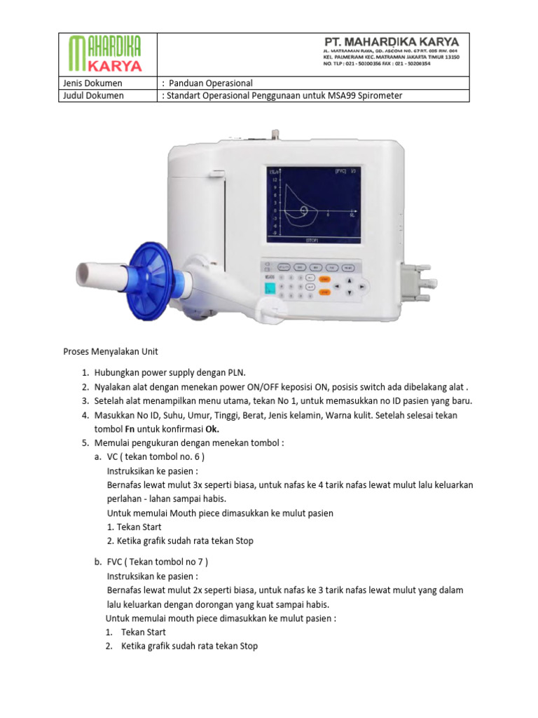 SOP MSA99 Spirometer | PDF